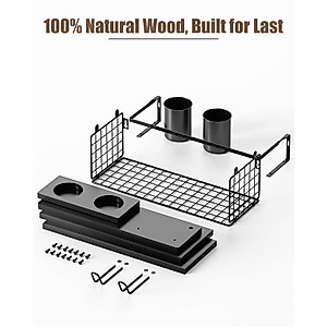 ROPALINS Bathroom Shelves Over Toilet - Floating Shelves Wall Mounted with Storage Basket for Bathroom Decor, Bedroom, Living Room, Kitchen Black