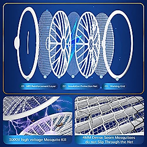 PÜREBLISS Electric Fly Swatter, Distance & Motion Detection, Large Handheld Indoor & Outdoor Mosquito & Bug Zapper Rechargeable , Digital Mosquito Count & LED Light