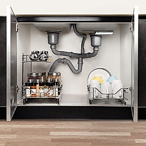 BBLHOME Pull Out Cabinet Drawer Organizer,Heavy Duty Slide Out Pantry Shelves Sliding Drawer Storage for Bathroom, Kitchen, Home, 11" W x 21" D,Chrome Finish