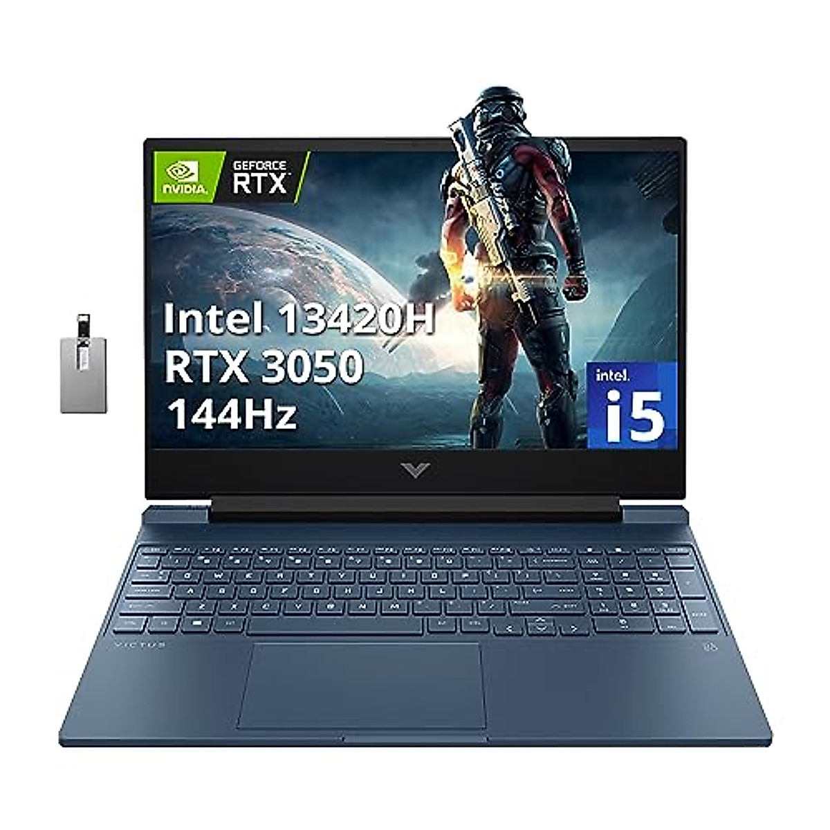 HP Victus Gaming Laptop, 15.6'' FHD 144Hz IPS Display, Intel Core i5-13420H, NVIDIA GeForce RTX 3050, 16GB RAM, 1TB PCIe SSD, Backlit Keyboard, Wi-Fi 6, HD Camera, Win 11 Pro, Blue, 32GB USB Card