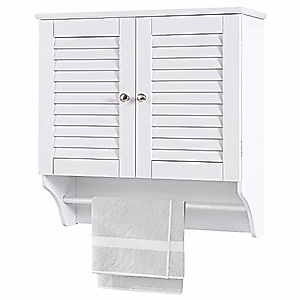 Giantex Bathroom Cabinet Wall Mounted - Hanging Medicine Cabinet with Dual Louvered Doors, Extra Towel Bar, 3-Level Adjustable Shelf, Space-Saving Cabinet for Kitchen, Above Toilet Storage Cabinet
