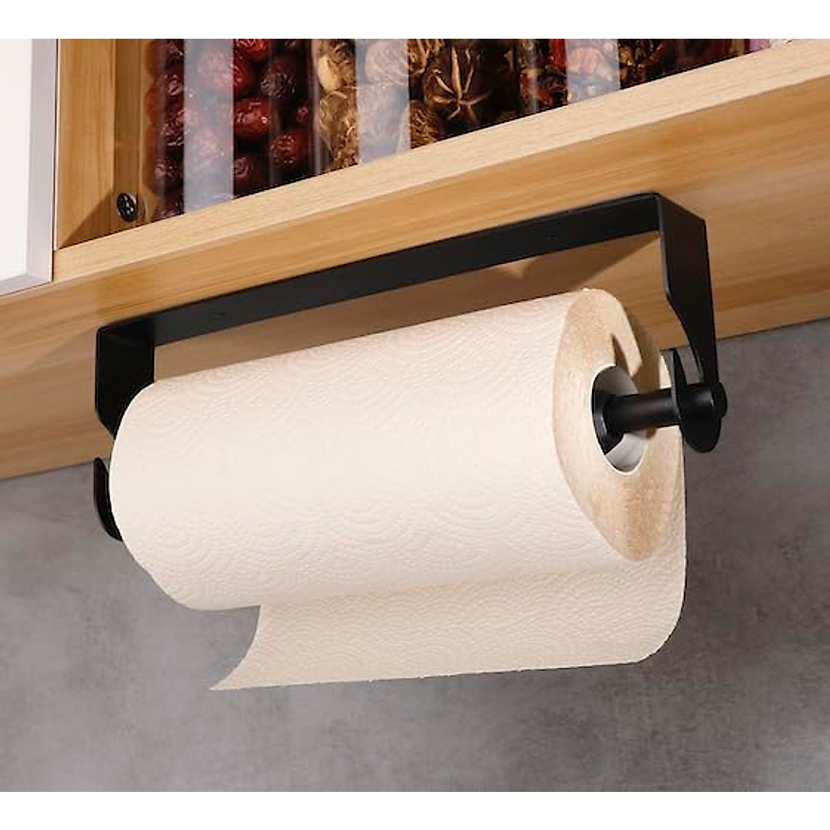 2024 Upgraded Paper Towel Holder - Extra Long Arms for Any Size Paper - Made of Ultra-Strong Steel - Wall/Under Cabinet Mountable with Adhesive or Screw Installation - Durable Black Materials