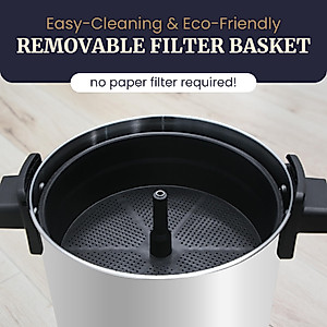 Elite Cuisine CCM-035 Maxi-Matic 30 Cup Electric Coffee Maker Urn, Removable Filter For Easy Cleanup, Two Way Dispenser with Cool-Touch Handles, Stainless Steel