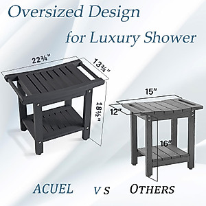 ACUEL Poly Lumber Shower Bench Seat, Larger Size 22" x 13", Shower Benches for Inside Shower, Waterproof Shower Stool with Handles & Storage Shelf, Shower Chair for Bathroom, Bath Stool to Sit (Black)