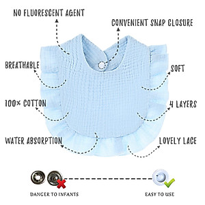 Muslin Baby Bibs Drool Teething Bibs 4-Layer 100 Organic Muslin Absorbent& Soft& Breathable Lap-shoulder Drool Cloths Bibs Muslin Bibs for Girls Multi-Use Scarf Bibs