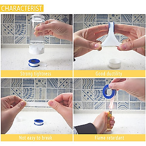 4 Rolls 1/2 Inch(W) X 520 Inches(L) Teflon Tape,for Plumbers Tape,PTFE Tape,Sealing Tape,Plumbing Tape,Sealant Tape,Thread Seal Tape,Plumber Tape for Shower Head,Water Pipe Sealing Tape,White