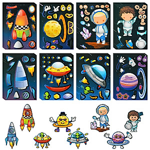 48 Sheets Space Stickers for Kids Planet Make Your Own Stickers Outer Space Sticker Make a Face Astronaut Stickers Solar System Stickers for Birthday Party Favors