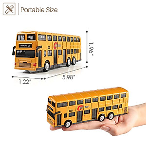 Geyiie School Bus Toy, Kids Die-Cast Metal Car Toys for Kids 3-8 Years Old Pull Back Car City Bus 1:80 Scale Double Decker London Vehicles, Cars Play Toys for Kids Easter Party Favor, Classroom Prizes