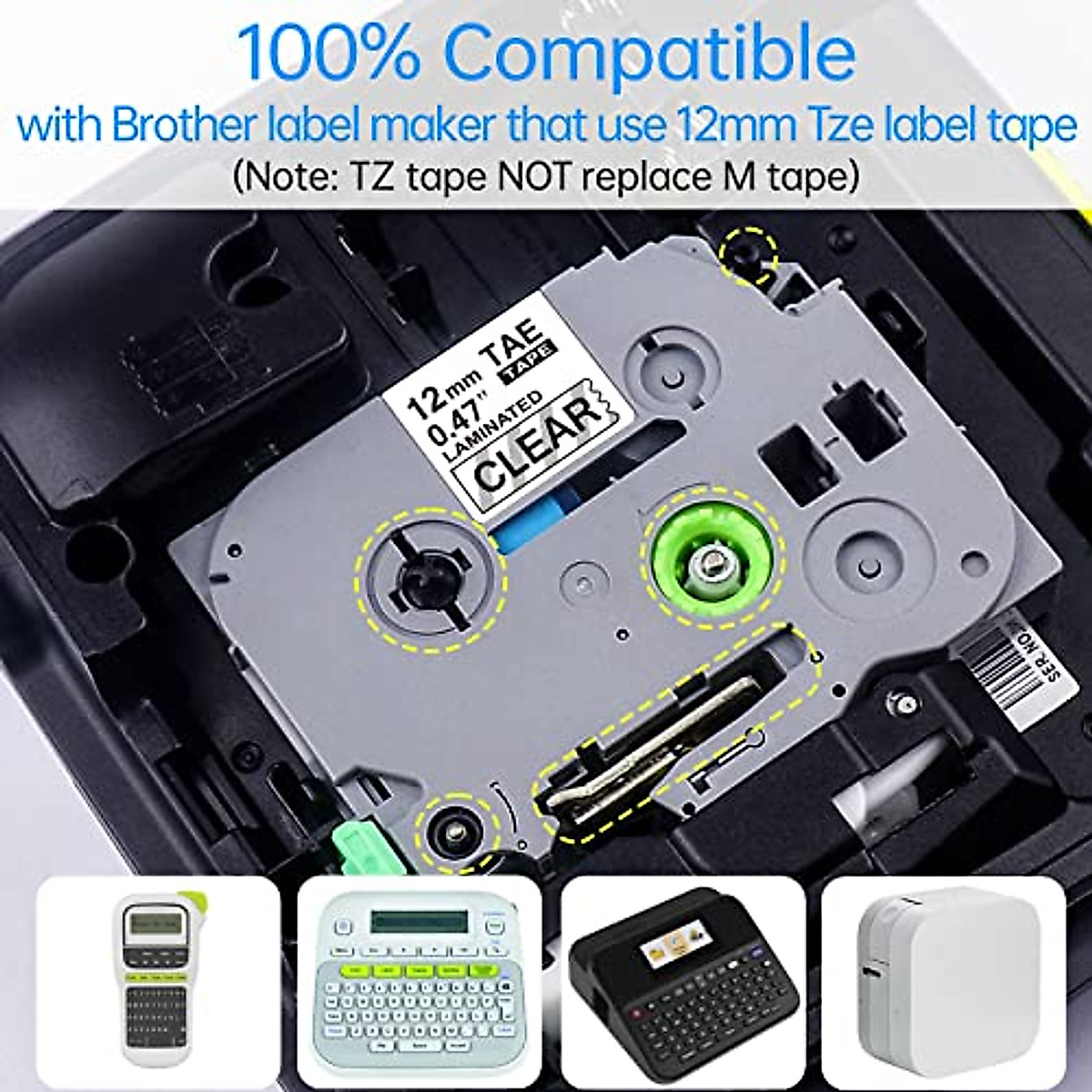 4PK TZ Tape Clear 12mm Compatible with Brother TZe 131-135 P Touch Label Tape TZ 12mm 0.47 Laminated Clear,Black/Red/Blue/White on Clear Label Maker Tape for Ptouch PTD210 PTD400 PTH100 PTH110 PTD600