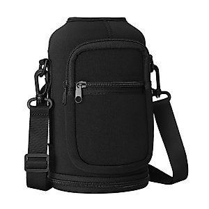 Water Bottle Sleeve with Pocket & Strap - 64 oz Insulated Water Bottles Carrier Bag with Strap, 2 Zip Pockets Neoprene Pouch, Water Jug Holder for Camping Travelling, Flask Accessory Carrying Case