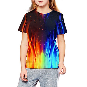 LAIDIPAS Kids Shirts Boys Girls Graphic Top Tees Flame Design Unisex Cool 3D T-Shirts for Youth 8-10 Years
