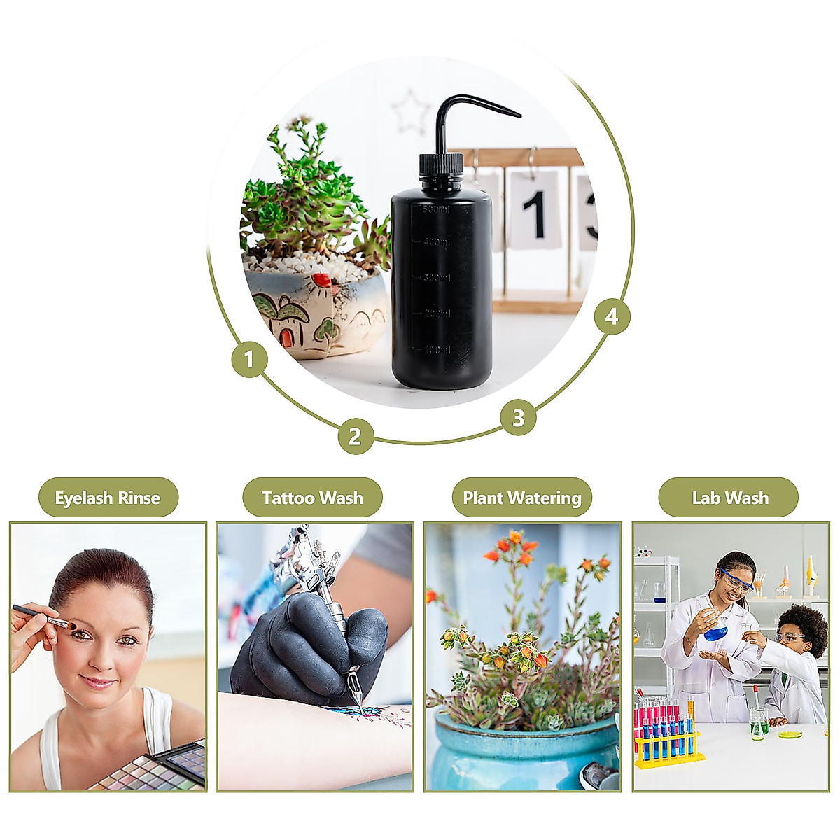 Melphoe Tattoo Wash Bottle Squeeze 3Pcs 500ml Squirt Bottle Succulent Watering Can, Safety Rinse Bottle, Plastic Squeeze Medical Lab Washing Bottle, Tattoo Supplies, Lash Water Bottle, Black