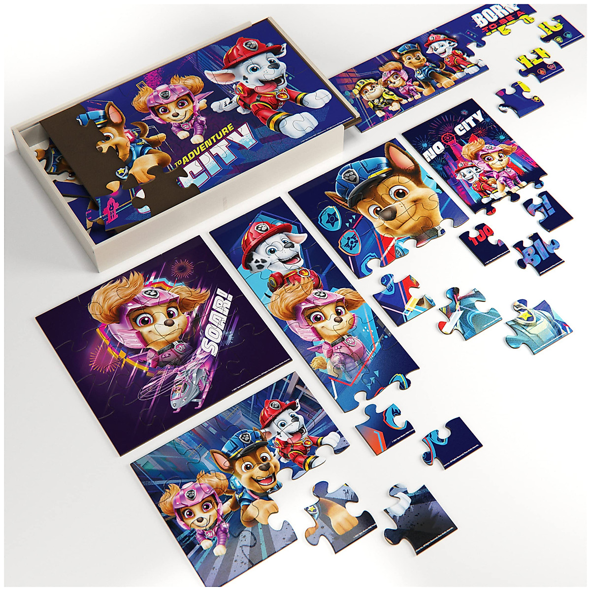 PAW Patrol: The Movie, 7 Wood Puzzles Jigsaw Bundle 12pc 16pc 24pc Chase Skye Marshall Rubble Show with Tray, for Kids Ages 4 and up