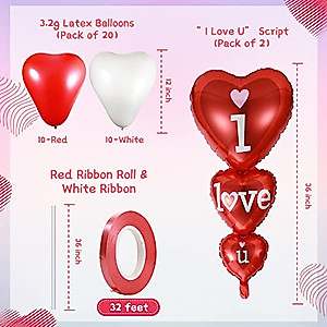 Civaner 25 Pcs Red Heart Balloons I Love You Valentines Day 2000 Rose Petals 40 Inch Bear Balloon and White Shaped Lip for Wedding Party Decoration, White,transparent,red