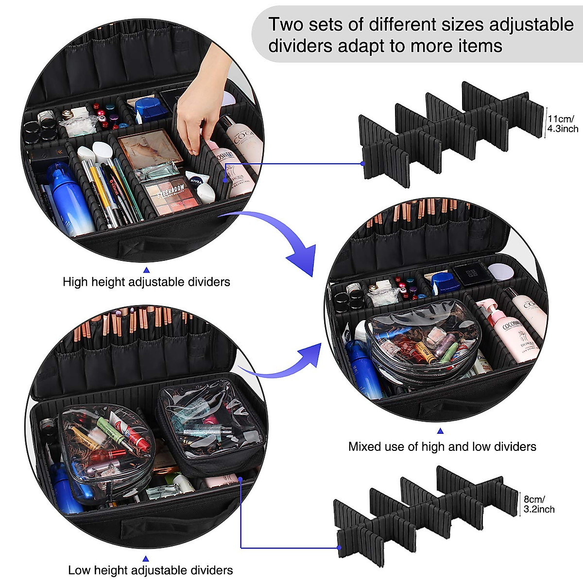 Relavel Extra Large Makeup Case Travel Makeup Train Case Professional Makeup Artist Bag Portable Nail Organizer Box Art Supply Case with Adjustable Dividers/Attach to Trolley/Shoulder Strap (Black)
