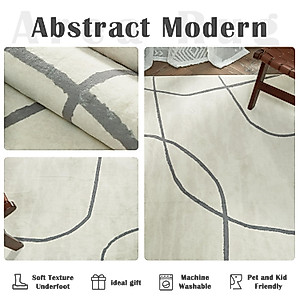 jinchan Area Rug 4x6 Washable Rug Abstract Rug Grey Gray Rug Aesthetic Minimalist Rug Indoor Floor Cover Carpet Thin Rug Accent Modern Rug Lightweight Kitchen Living Room Bedroom Dining Room Office