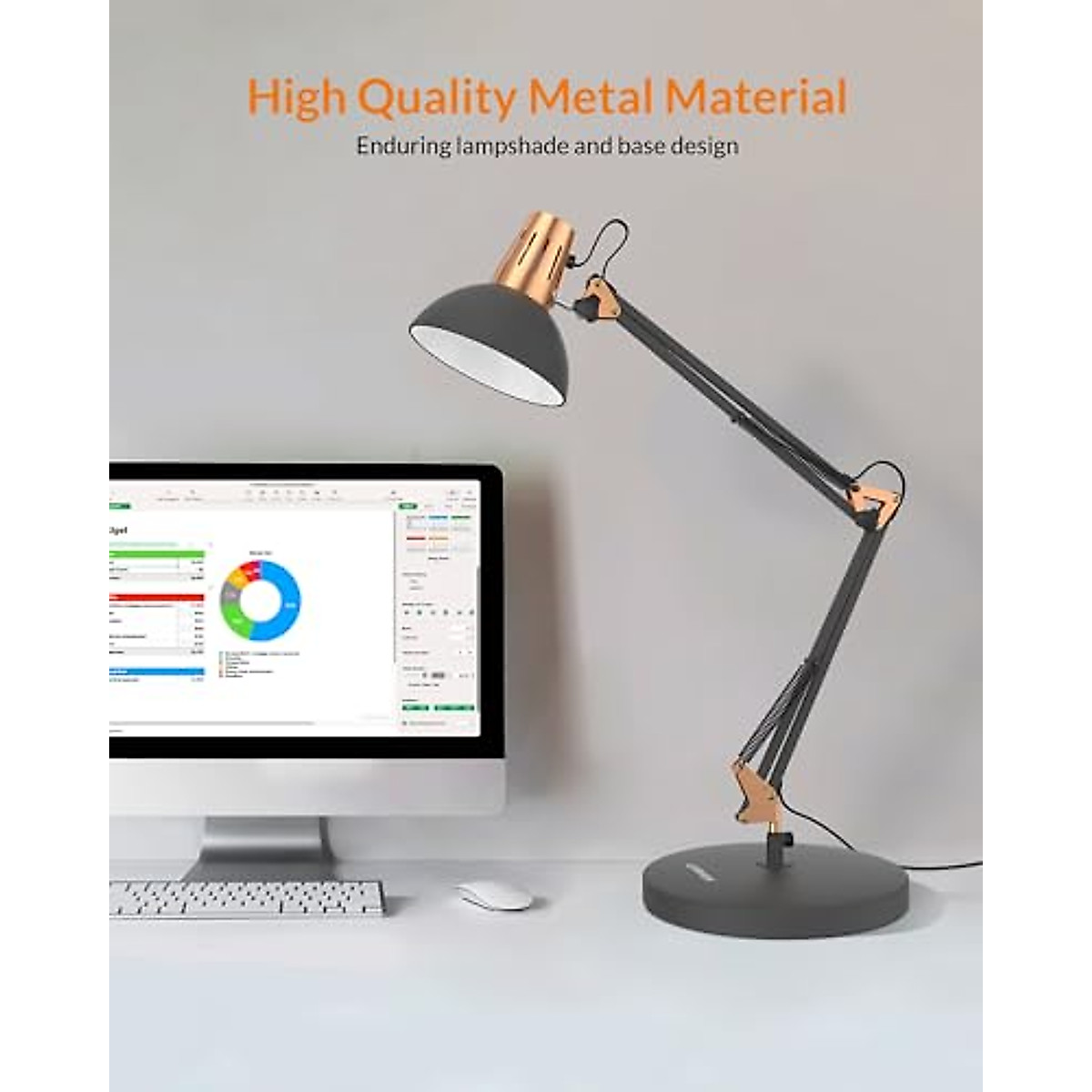 LEPOWER Metal Desk Lamp, Adjustable Goose Neck Architect Table Lamp with On/Off Switch, Swing Arm Desk Lamp with Clamp, Eye-Caring Reading Lamp for Bedroom, Study Room &Office (Sandy Black)