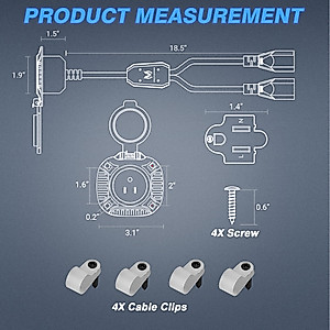 MICTUNING 15Amp 250V AC Port Plug with Heavy Duty Integrated Dual 20" Extension Cord Y Splitter Cable and Water-Resistant Spring-loaded Cover - Black