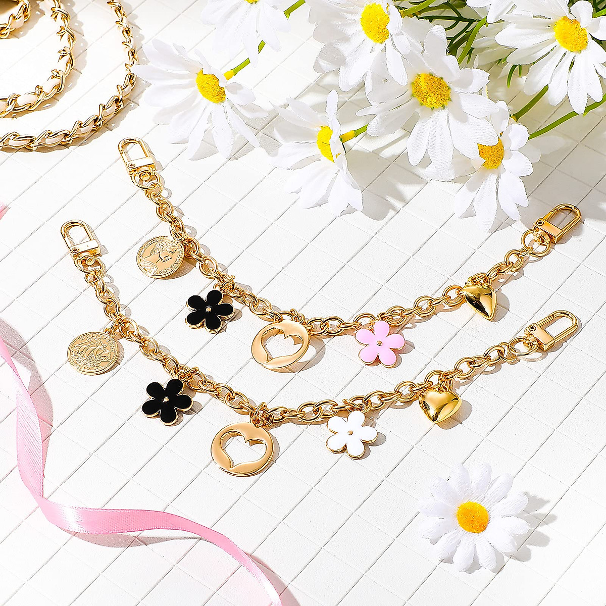 2 Pieces Handbag Chain Straps Replacement Strap Accessories Purse Handbag Charms Chain Accessories Purse Clutches Handle Chains Decor with Clasp for Crossbody Shoulder Bag Handbag Purse