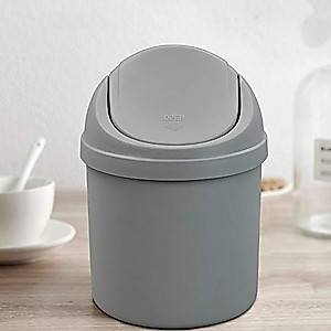 Qskely 2 L Plastic Mini Desktop Trash Can, Tiny Garbage Can with Swing Lid, Gray