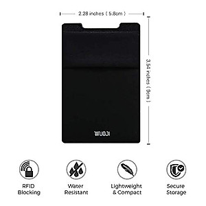 WUOJI RFID Blocking Phone Card Wallet - Double Secure Pocket - Ultra-Slim Self Adhesive Credit Card Holder Card Sleeves Phone Wallet Sticker All Smartphones(Black)-2PC