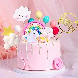Unicorn Cake Topper, Qoadwem 15pcs Unicorn Rainbow Cake Toppers For Girls with Rainbow Heart Unicorn Cloud Balloon Happy Birthday Cake Decorations For Boys Girls Kids Birthday