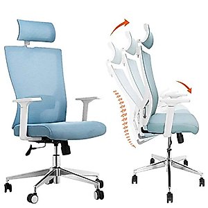 Ergonomic Office Chair Adjustable High Back Chair with Flexible Headrest & 140°Reclining Lumbar Support Mesh Computer Chair for Office Home (Blue)