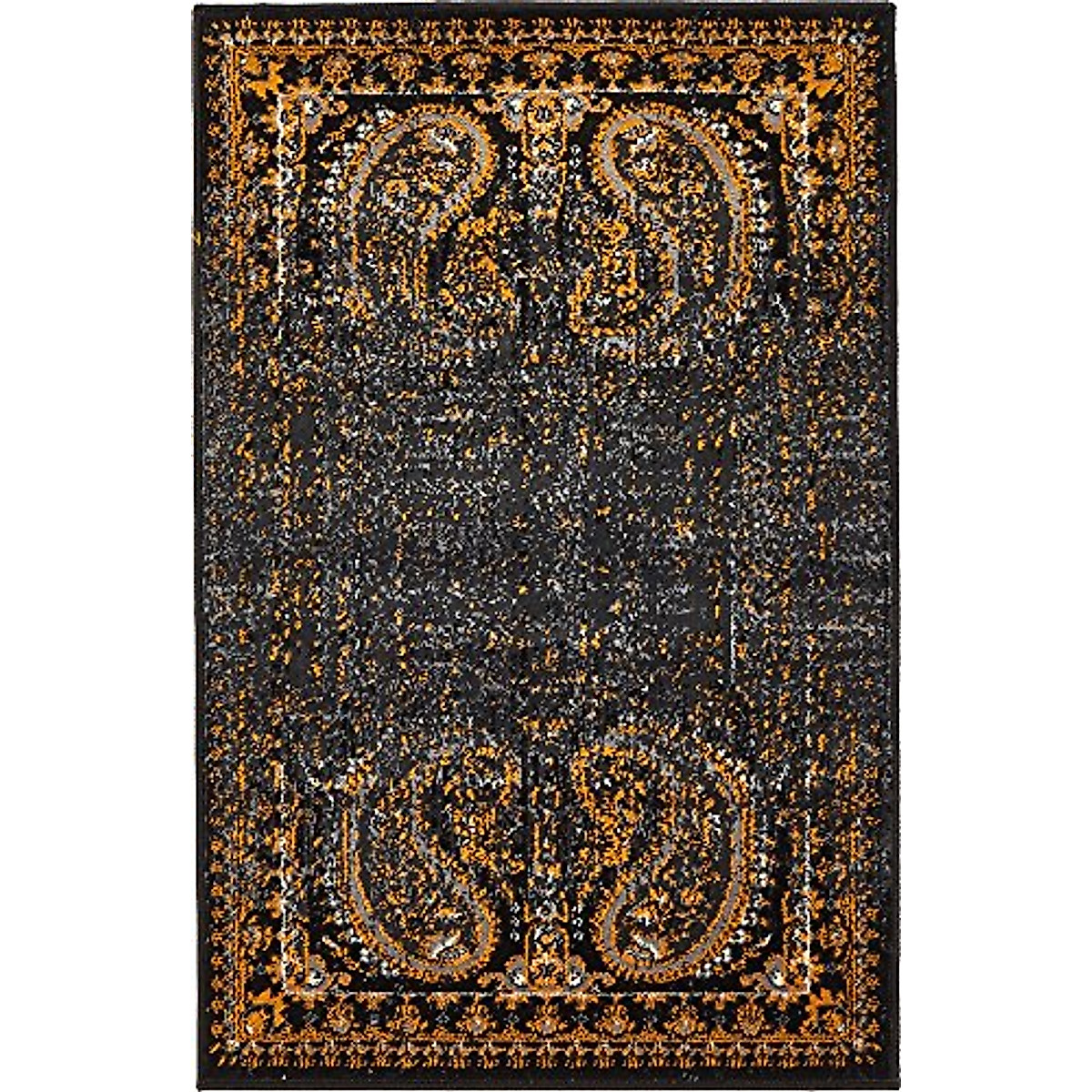 Unique Loom Imperial Collection Paisley, Distressed, Border, Vintage, Modern, Abstract Area Rug, 2 x 3 ft, Black/Orange