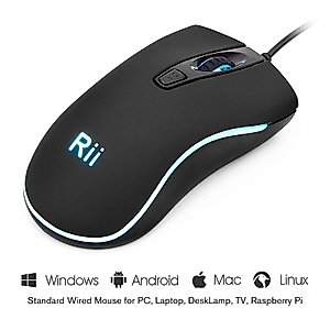 Rii RM105 Wired Mouse,Computer Mouse with Colorful RGB Backlight,Comfortable Grip Ergonomic Optical,USB Wired Mice Support Windows PC, Laptop,Desktop,Notebook,Chromebook