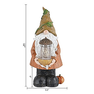 Topadorn Fall Garden Gnome Statue,Autumn Gnome Figurine with Fruit Grape Light on Hand for Fall, Thanksgiving House, Lawn Decor