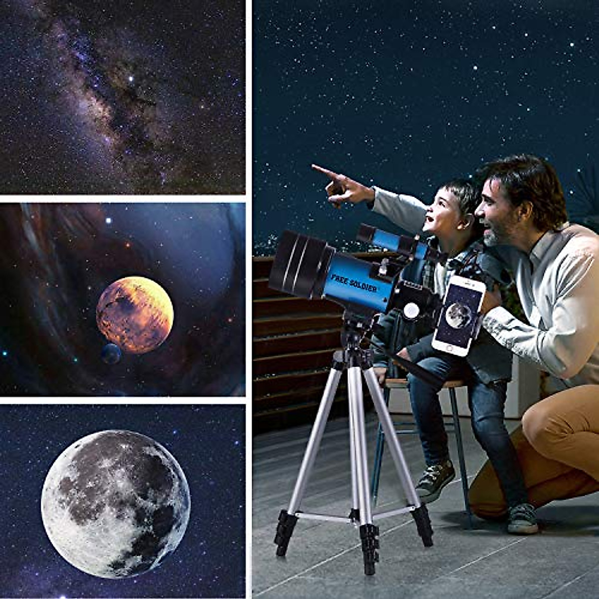 Telescope for Kids Astronomy Beginners - 70mm Aperture Refractor Telescope for Viewing Planets Stars with Adjustable Tripod Phone Adapter Wireless Remote Cool Christmas Astronomy Gifts for Kids, Blue