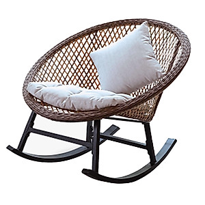 HARELA Outdoor Rocking Chair, Rattan Rocker Padded Cushion Recliner, Indoor & Outdoor Front Porch Rocking Chair, Patio Rocker Recliner Chair for Balcony Front Porch Garden Living Room