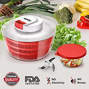 Mueller Salad Spinner with QuickChop Pull Chopper, Vegetable Washer with Bowl, Anti-Wobble Tech, Lockable Colander Basket and Lid with Pull Cord - Lettuce Washer and Dryer