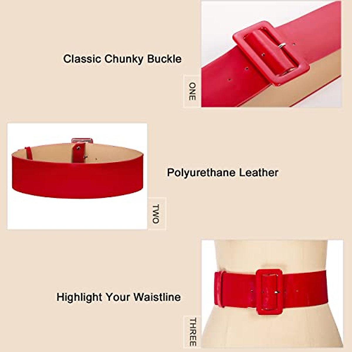 Hanna Nikole Women's PU Leather Patent Belt Fashion Waist Belts for Shirt Dress Red S