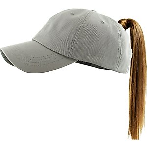 Pony-Classic LGY Classic Plain Ponytail Messy High Bun Headwear Adjustable Cotton Trucker Mesh Glitter Hat Baseball Cap (Adjustable, Light Gray Classic)