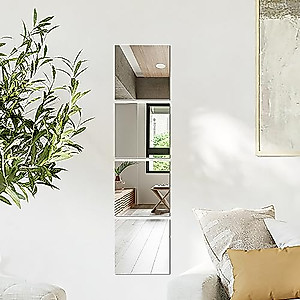 Wall Mirror Full Length (Glass, 8''x8''x 4PCS), Full Body Mirror Tiles for Door, Bedroom, Home Gym