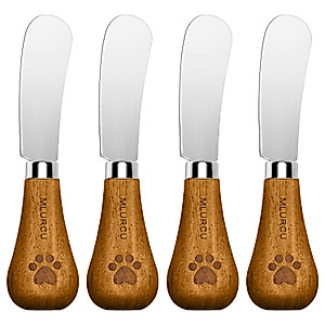 Standing Cheese Butter Spreader Knife Set 4 PCS Charcuterie Accessories Stainless Steel Vertical Spreader Knives with Wooden Handle Charcuterie Board Utensils for Cold Butter Peanut Butter Jam Fruit