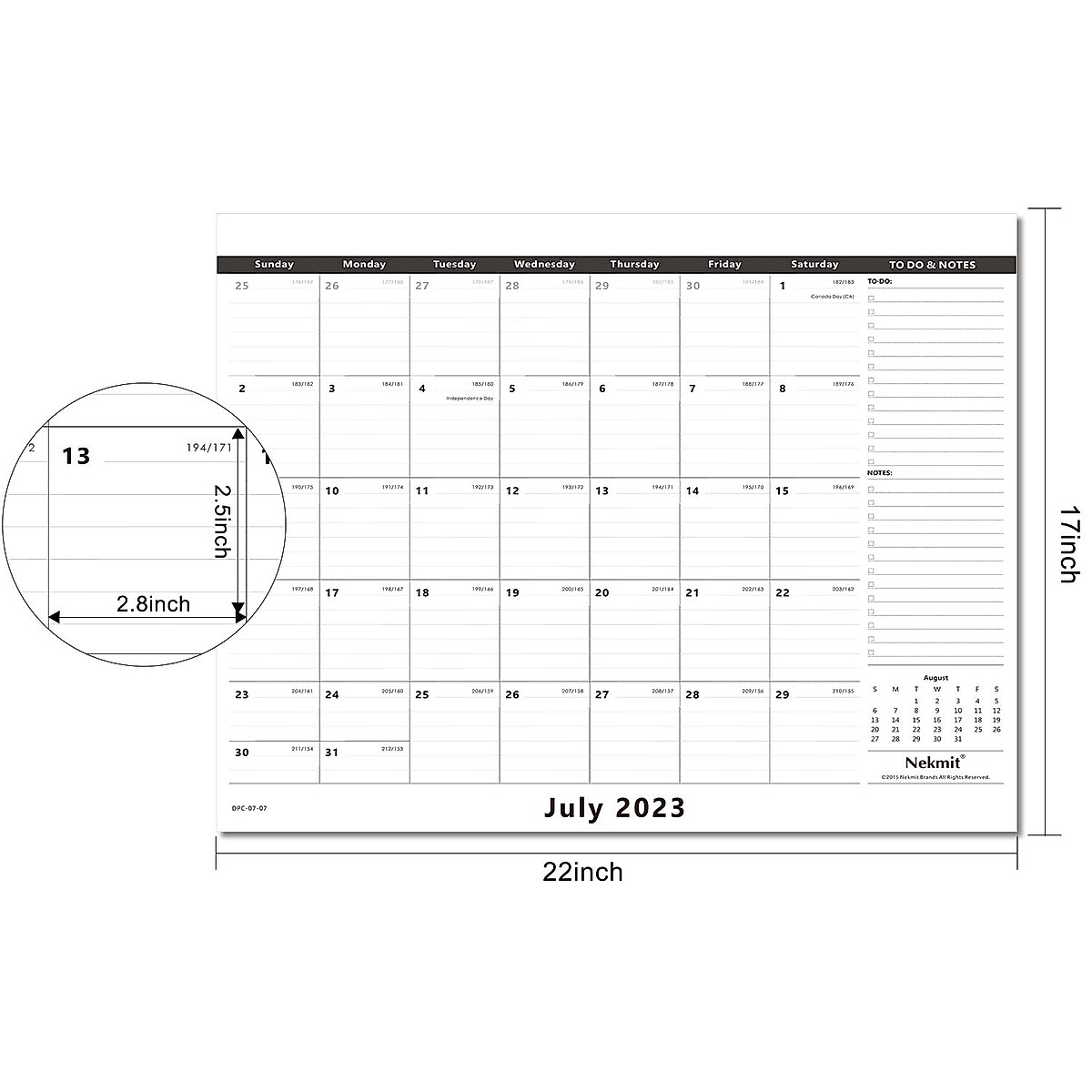 Nekmit Large Desk Calendar 2023 with Black Desk Pad, Desk Blotter Calendar 22"x17", Runs From Now - Jun 2024 with TO-DO and NOTES List