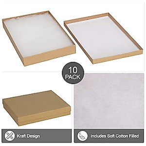 Cardboard Jewelry Boxes 10 Pack - 6"x5"x1" Bulk Cotton Filled Small Gift Boxes with Lids for Jewelry Packaging - Jewelry Gift Boxes for Shipping, Small Business, Accessories (Kraft)