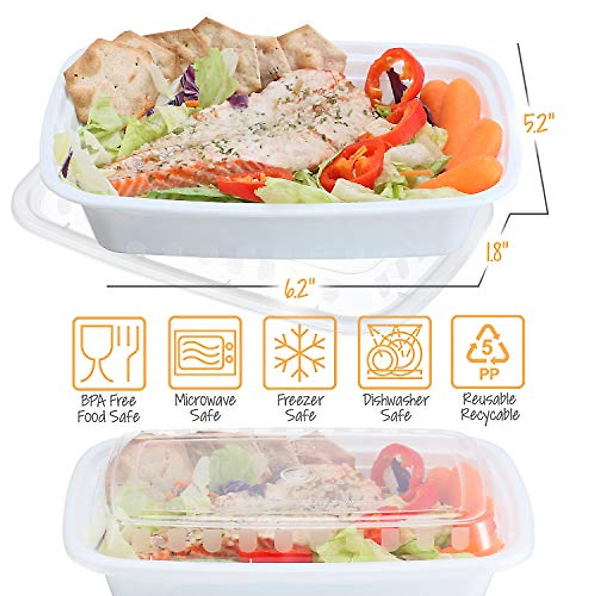 50-Pack meal prep Containers - Single 1 Compartment bowls with Lids Reusable food Storage Lunch Boxes – Bento Box, BPA-Free Food Grade – Microwave, Freezer & Dishwasher Safe – (24 Oz)