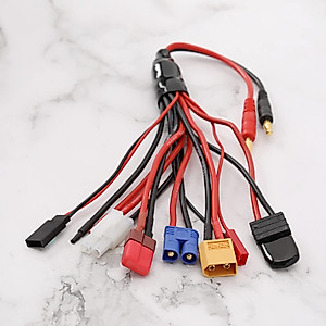 Micro Traders 8 in 1 Charger Adapter Connector Splitter Cable RC Battery Multi Charger to 4.0mm Banana Plug for TRX DIY Bare Wire JST T Plug XT60 EC3 FUTABA TA-Miya