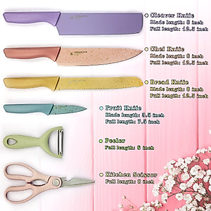 CHUYIREN Knife Set, Colorful Kitchen Knife Set 7 PCS, High Carbon Stainless Steel Cute Knife Set with Non-Stick Coating and Cutting Board for Cooking, Camping, RV Travel, and Dorm,Gift Box