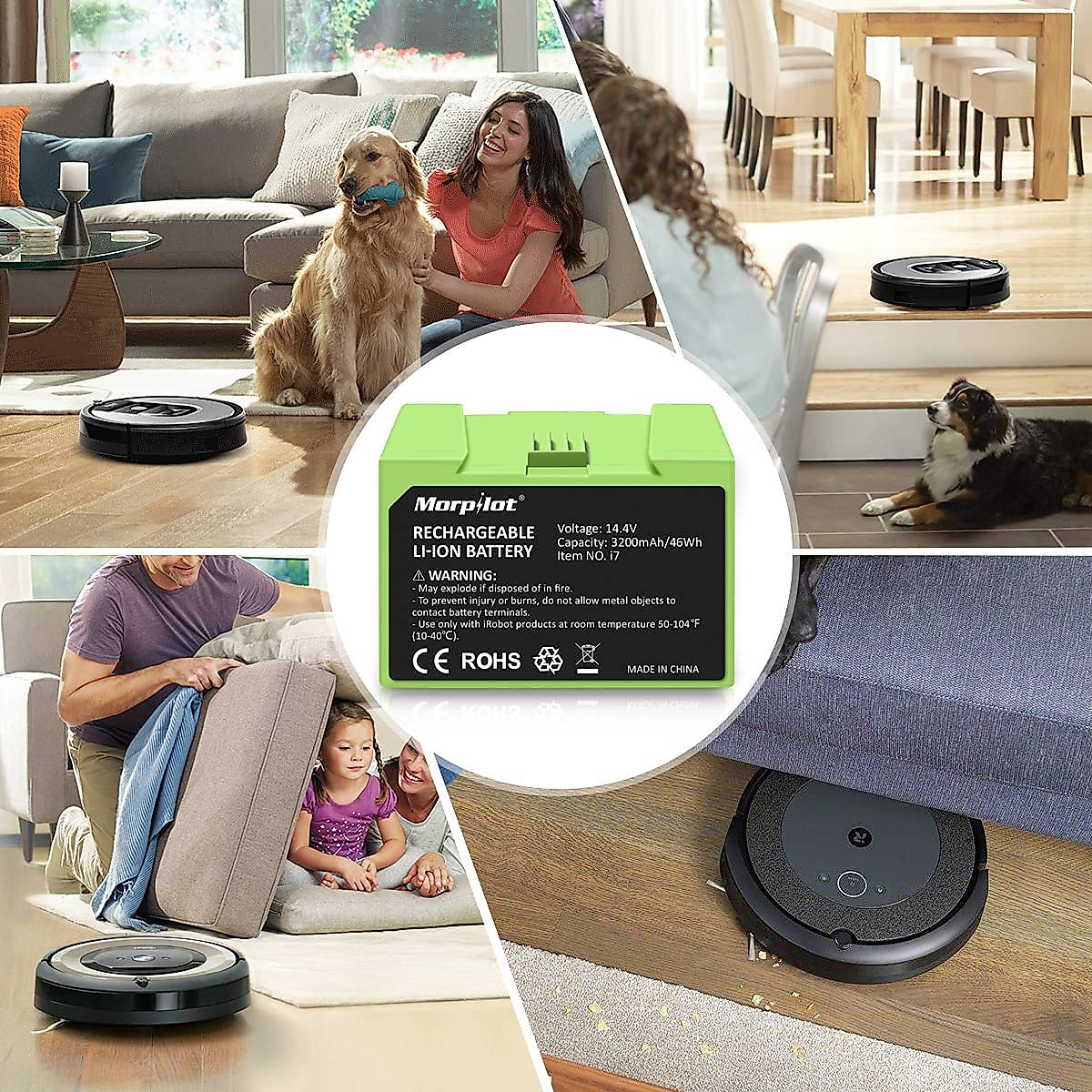 14.4V 3200mAh i7 Battery Replacement for iRobot Roomba e and i Series, Large Capacity Battery Compatible with Roomba i7 i7+ i8 i6 i4 i4+ i3 i3+ i7158 J7 7150 7550 and e e5 e6 e5150 e5152 e6198 Etc