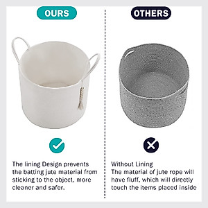 YOUDENOVA Woven Rope Laundry Hamper Basket, 46L Luandry Basket, Baby Nursery Hamper for Blanket Storage, Clothes Hamper for Laundry in Bedroom- 16"×16"×14"- White