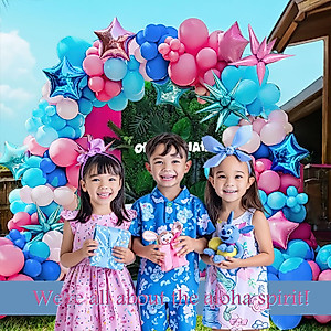 Blue and Pink Balloon Garland Arch Kit 135Pcs with five-pointe Star balloons for summer aloha Baby shower Gender reveal Hawaii cartoon birthday decorations