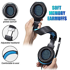 BUTFULAKE GH-1 Gaming Headset for PS5, PS4, Xbox One, Xbox One S, PC, Nintendo Switch, Mac, Laptop, 3.5mm Wired Pro Stereo Over Ear Gaming Headphones with Noise Cancelling Mic, LED Light (clue/Black)