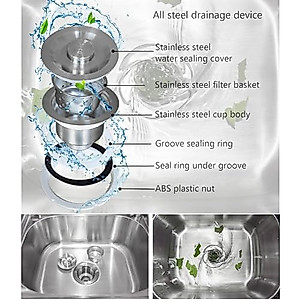 Stainless Steel Utility Sink,Single Bowl Free Standing Commercial Garage Laundry Room Indoor Outdoor Kitchen Sinks,Washing Hand Basin with Cold and Hot Water,for Farmhouse,Shop,Bathroom,Bar,Camping (