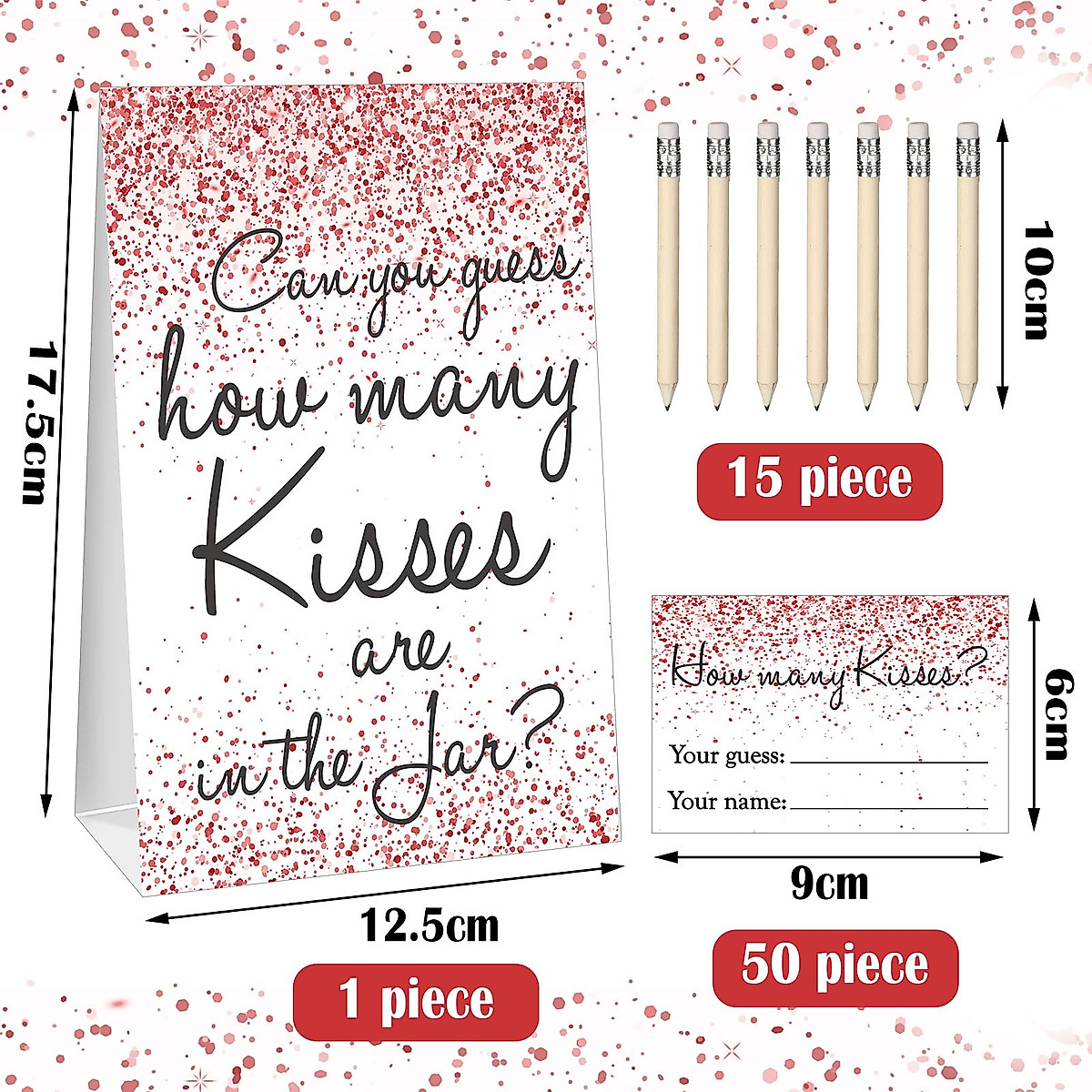 Geosar Bridal Shower Games Guess How Many Kisses Game Includes Bridal Shower Sign, 50 Guessing Cards and 15 Pencils, Bridal Shower Favors, How Many Kisses Are in Jar Wedding Decorations, Pink Confetti