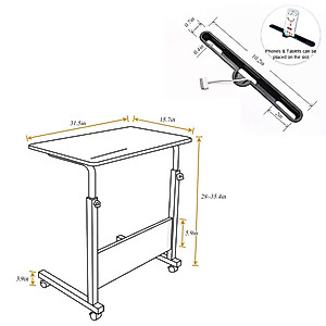 SogesPower 31.5 inches Mobile Laptop Desk with Slot Adjustable Side Table Computer Stand for Bed Sofa, White Maple