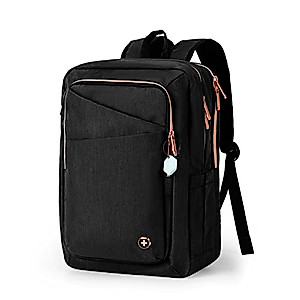 Swissdigital Design Katy Rose Backpack For Women Black with Rose Gold-Tone Zippers College Travel Laptop Backpack With Apple Find My network